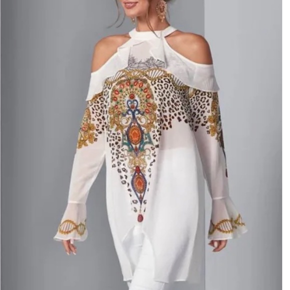 VENUS | Tops | Venus Beautiful Colddrop Shoulder Sheer Tunic | Poshmark